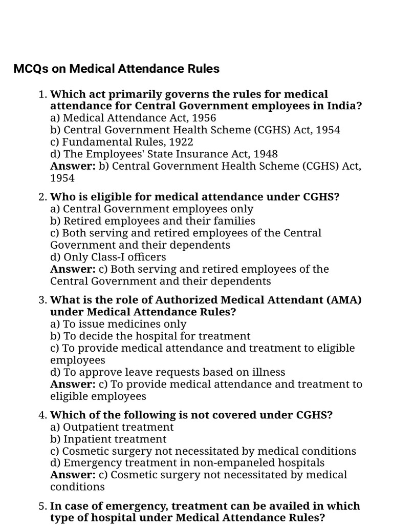 Medical Attendance Rules | PDF | Health Care | Social Programs