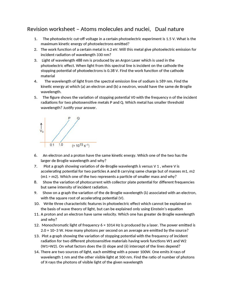 Photoelectric Effect and Nuclear Physics Exercises | PDF | Photoelectric Effect | Electron