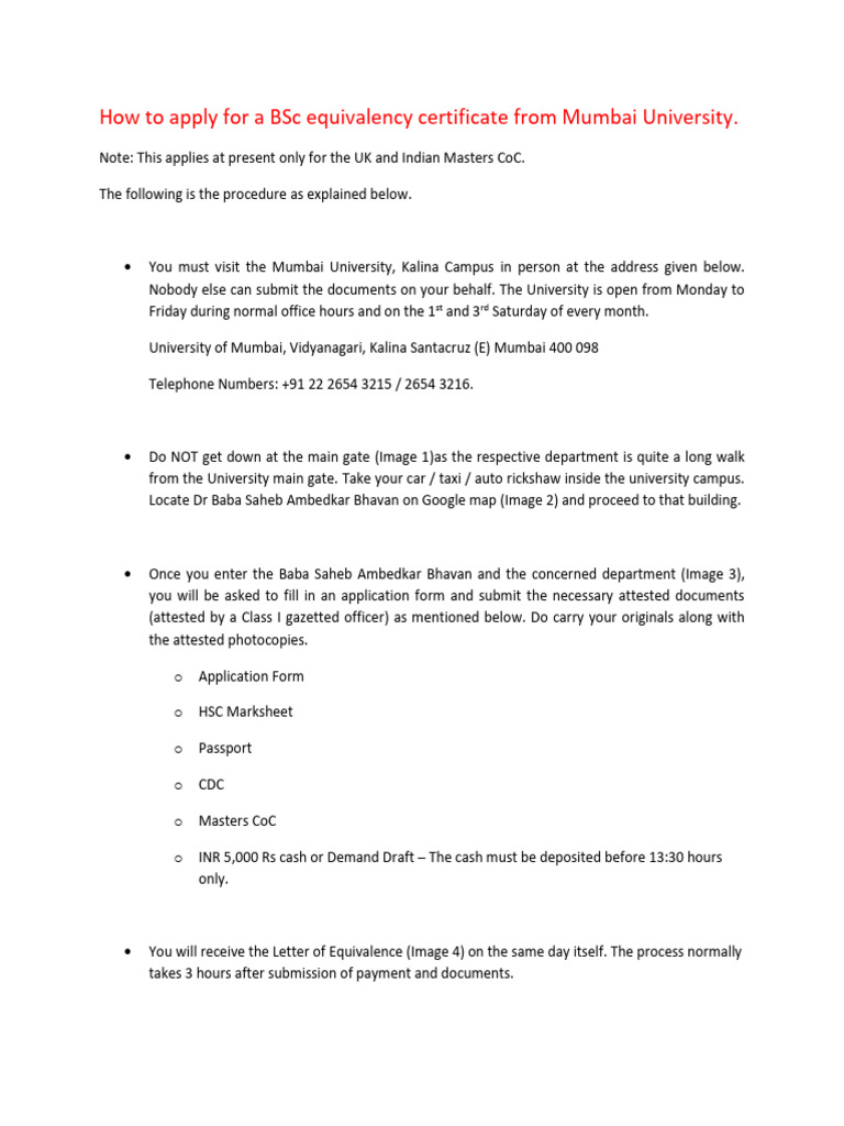 Master CoC To BSC Equivalent | PDF