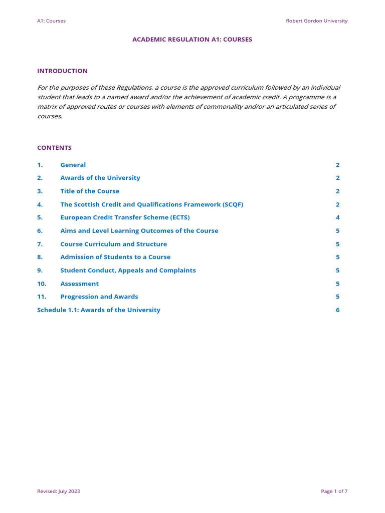 Regulation A1 Courses 2023-24 | PDF | Bachelor's Degree | Course Credit