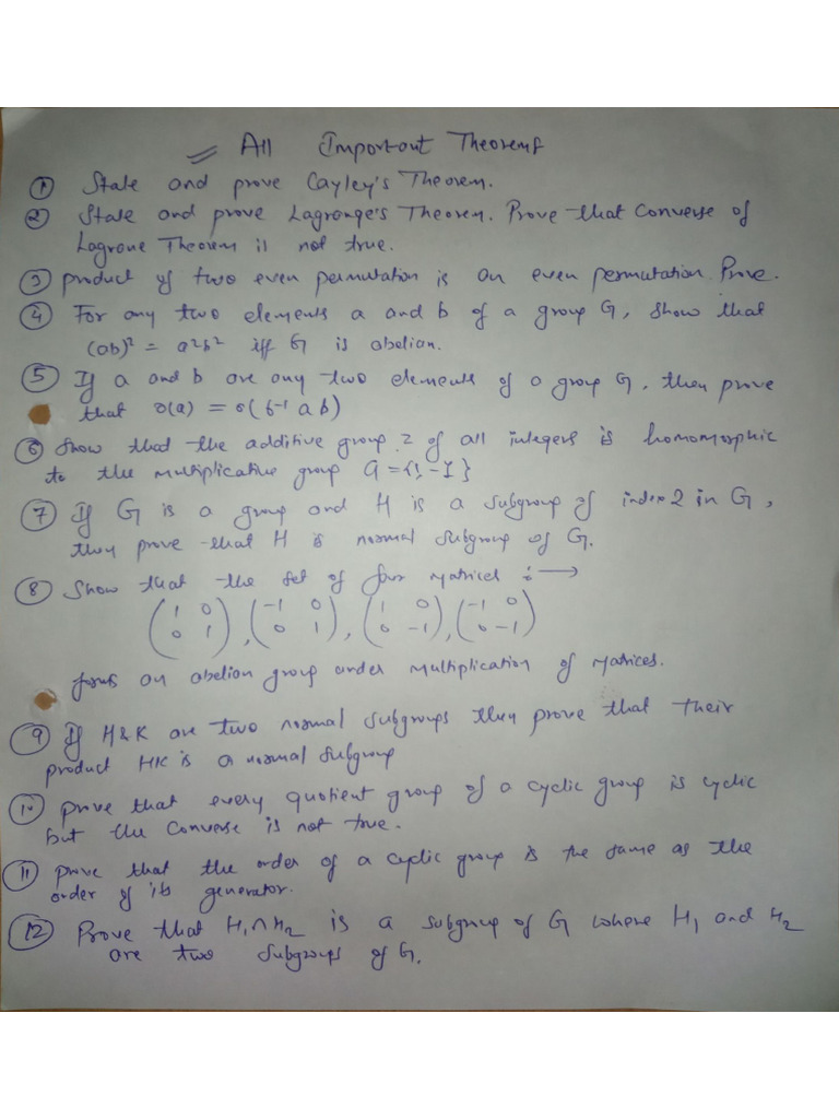 Group Theory Important Theorems | PDF