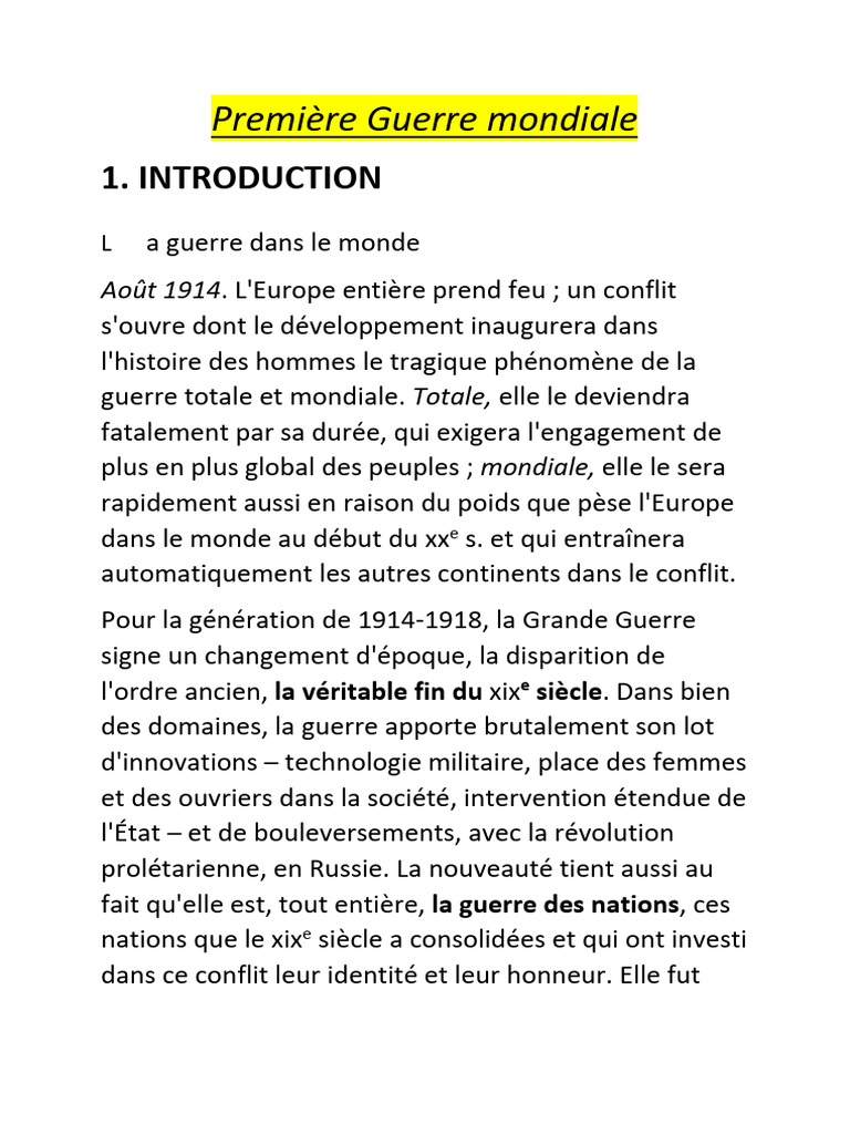 Origines et impacts de la Première Guerre mondiale | PDF | Première ...