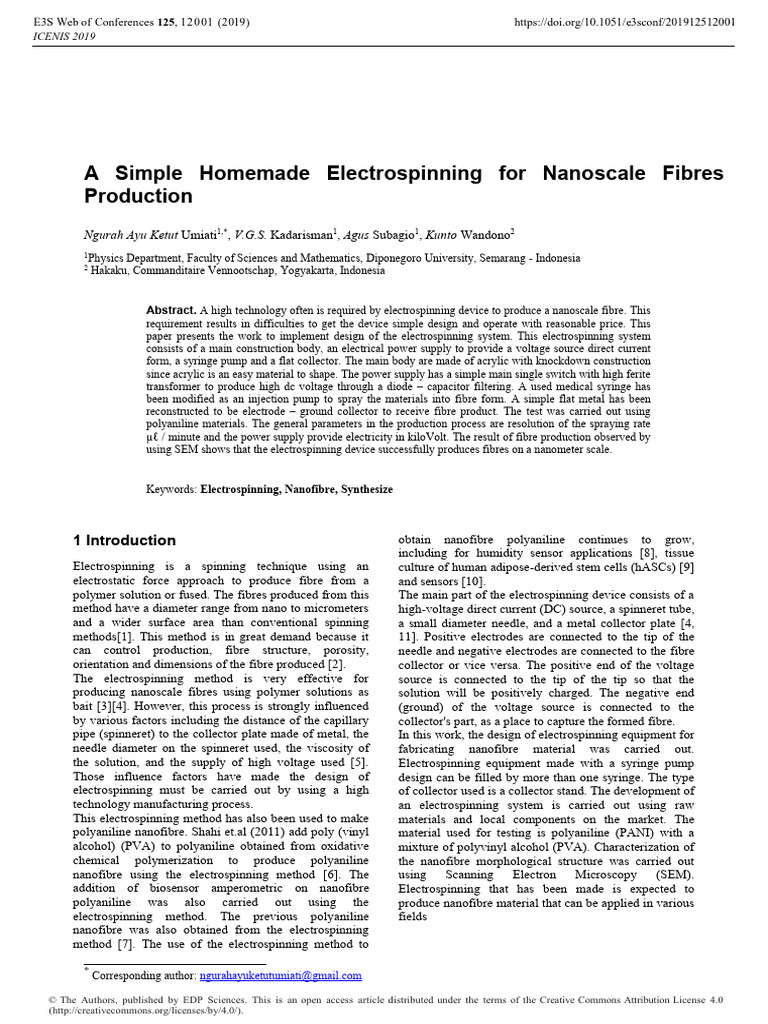 Homemade Electrospinning for Nanofibers | PDF | Power Supply | Physical ...
