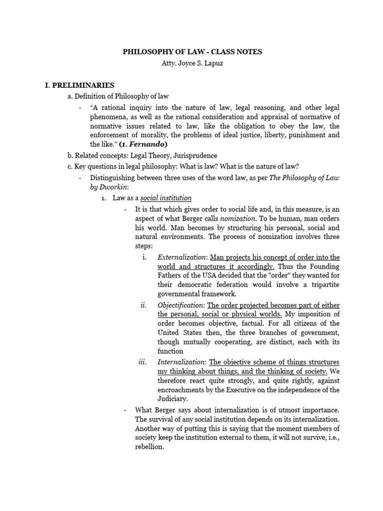 Philosophy of Law Class Notes | PDF | Liberal Arts Education | Applied ...