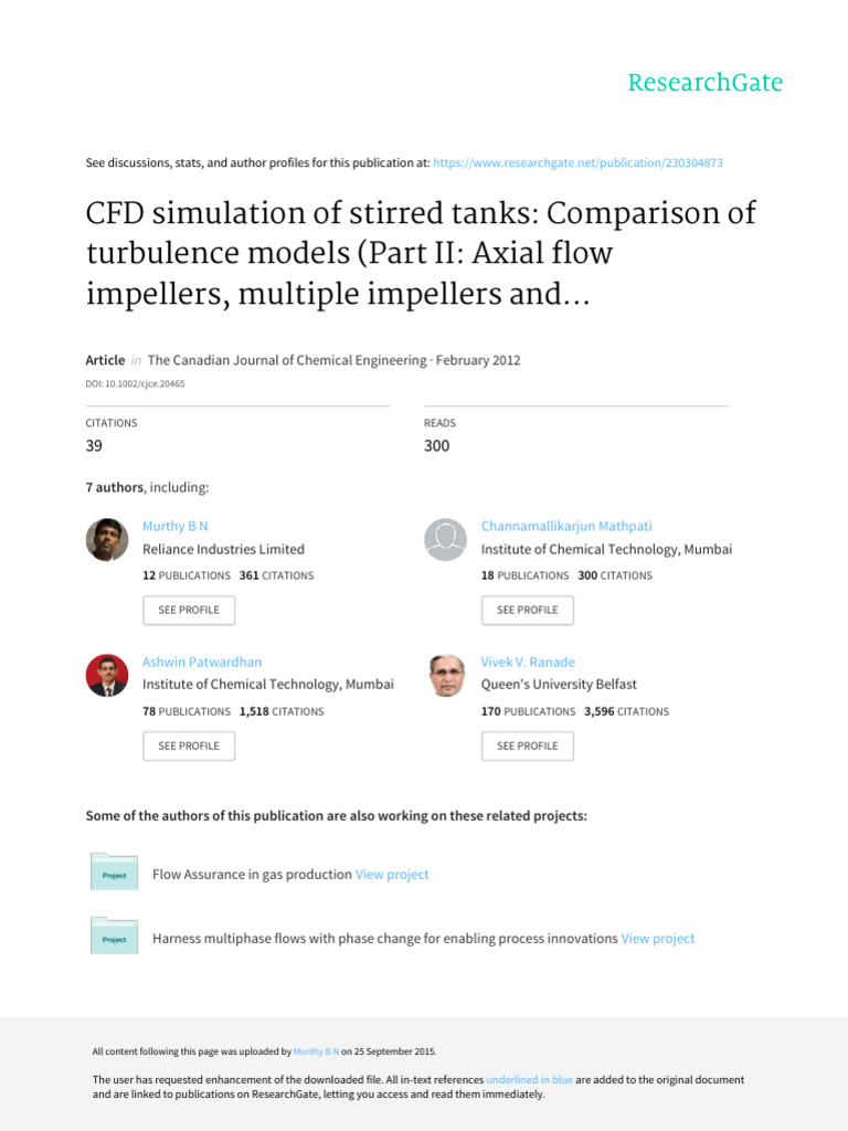 CFD Simulation of Stirred Tanks Comparis | PDF | Turbulence | Convection