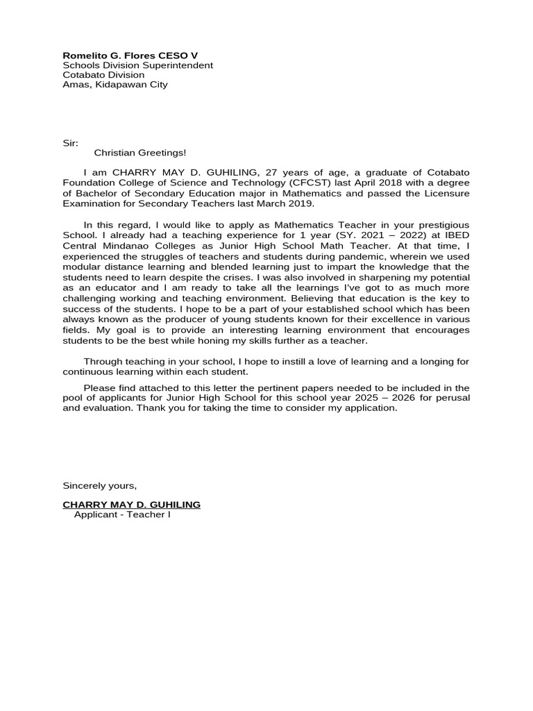 JHS application Letter | PDF