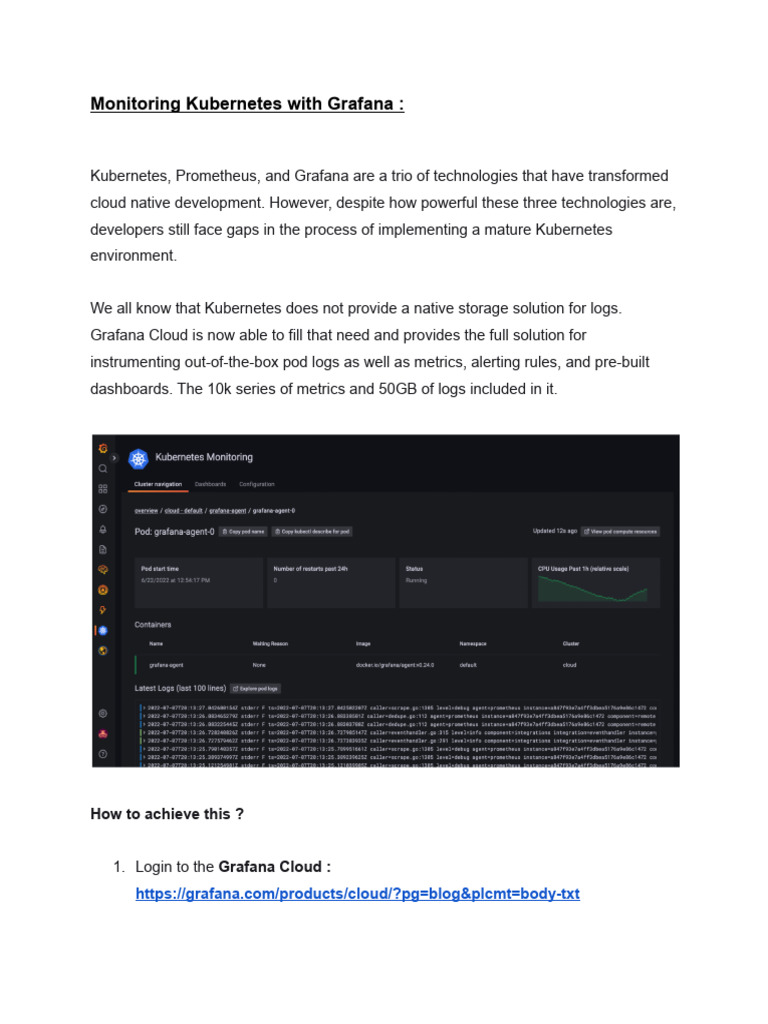 Monitoring Kubernetes Cluster Using Grafana Cloud Pdf Computer