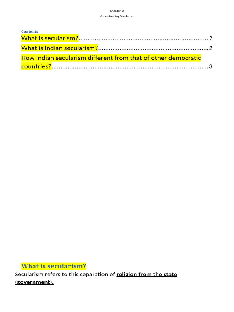 Chapter 2 (Understanding Secularism) | PDF | Secularism | Separation Of ...