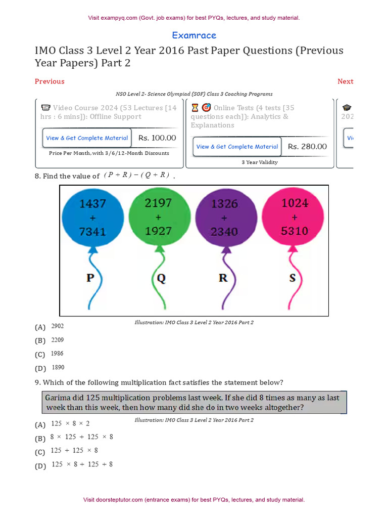 IMO Class 3 Level 2 Year 2016 Part 2 | PDF
