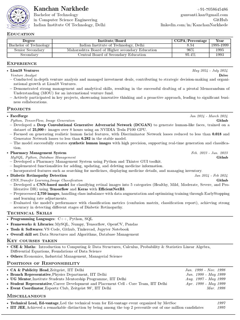 Tech Resume: Kanchan Narkhede | PDF | Computing | Applied Mathematics