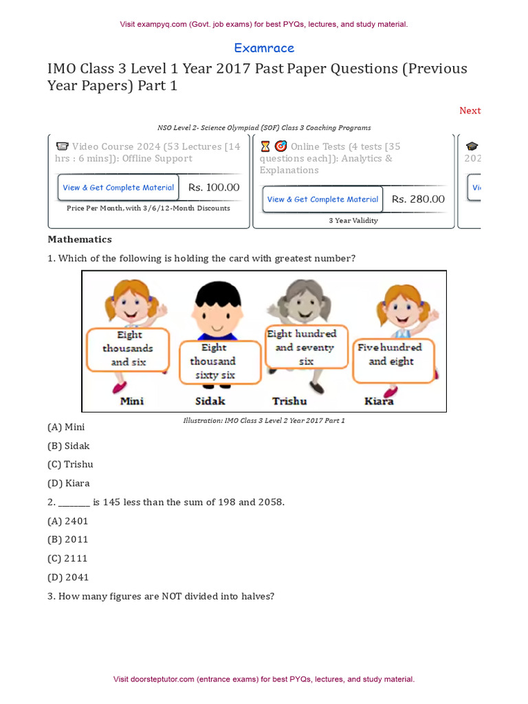 IMO Level 2 Class 3 - 2017 | PDF