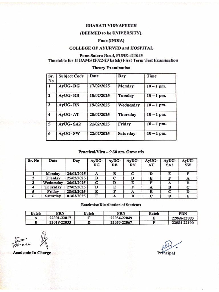 II bams 22-23 1st term test time table | PDF