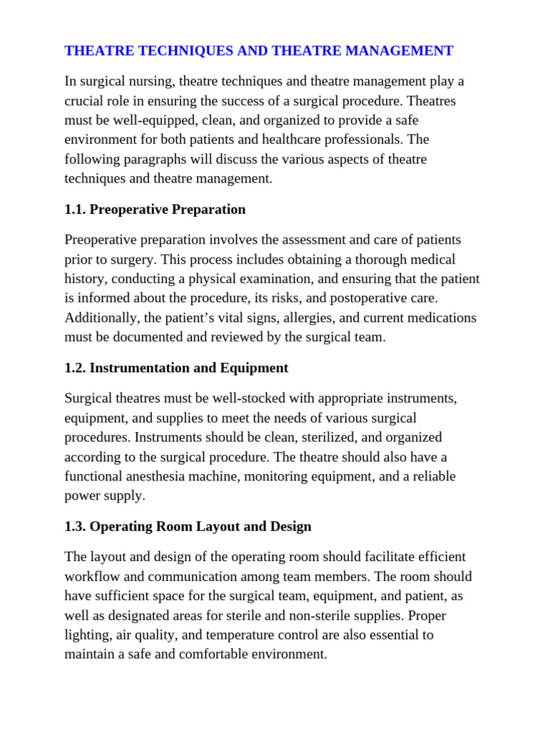 Theatre Techniques and Theatre Management | PDF | Anesthesia | Surgery