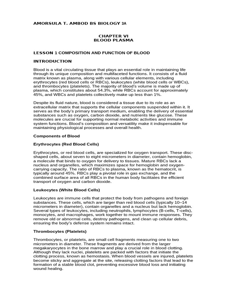 Blood Plasma: Composition & Function | PDF | Blood Type | Homeostasis
