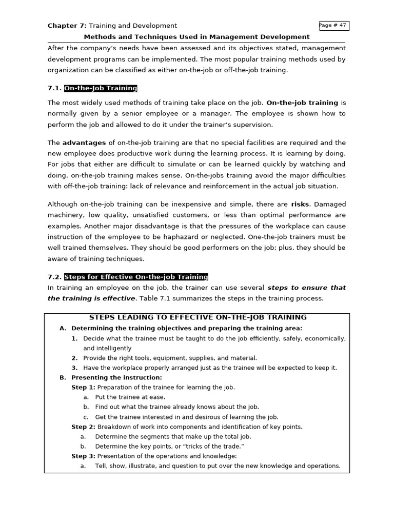 On-the-Job Training Techniques Explained | PDF | Distance Education ...