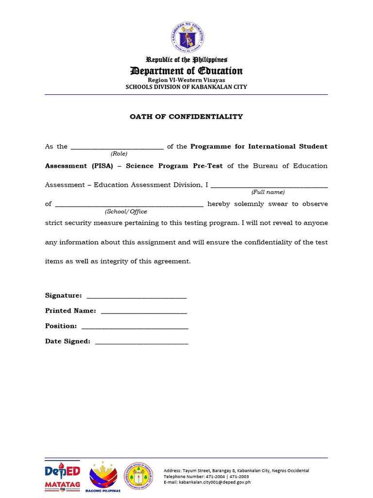 PISA Oath of Confidentiality | PDF