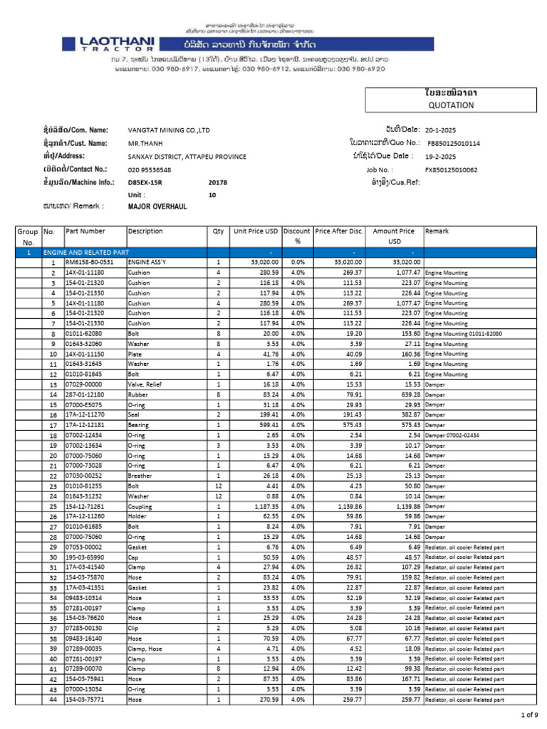 Mining Equipment Quotation | PDF | Manufactured Goods | Hydraulics