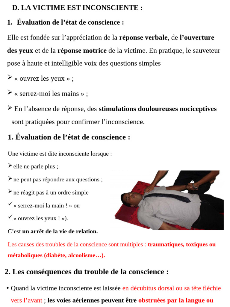 D. La Victime Est Inconsciente | PDF | Spécialités médicales | Médecine ...