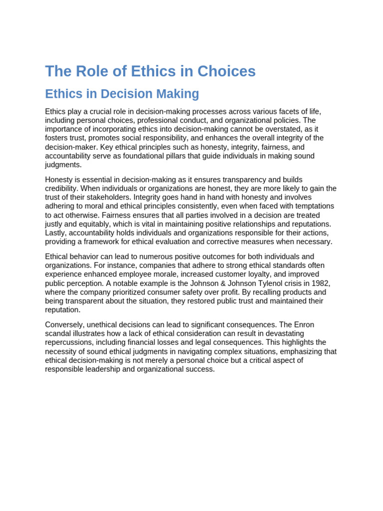 The Role of Ethics in Choices | PDF