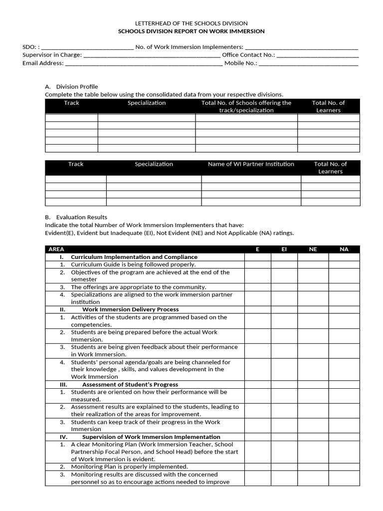 SDO Work Immersion Report Template | PDF | Curriculum