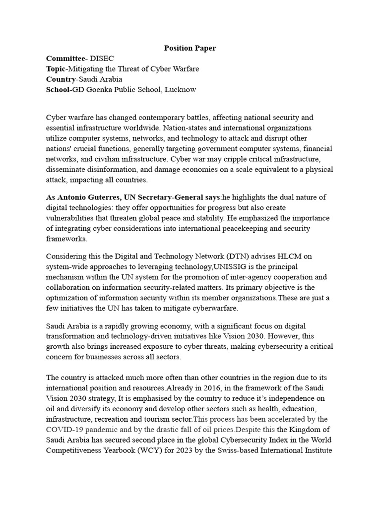 Position Paper - Saudi Arabia | PDF | Computer Security | Security