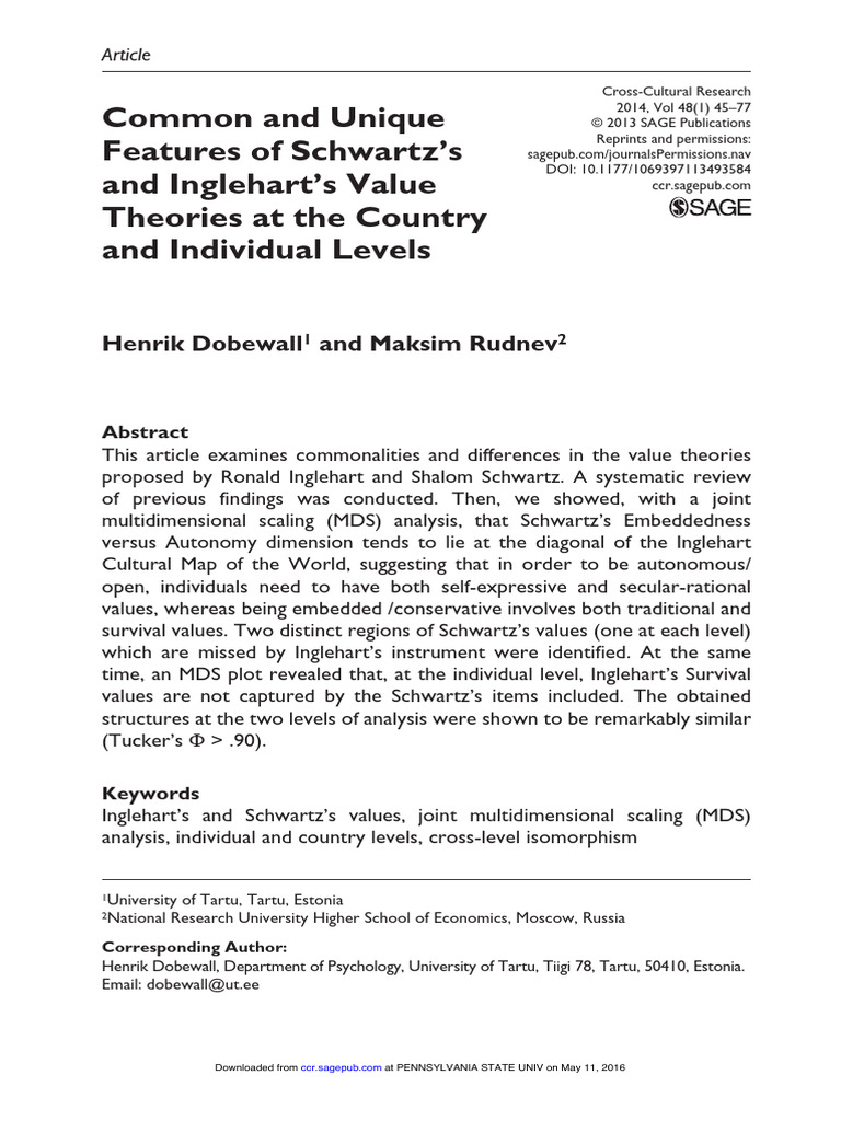 Comparing Inglehart and Schwartz Values | PDF | Attitude (Psychology ...