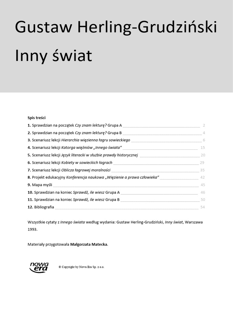 Inny Swiat Opracowanie Lektury | PDF
