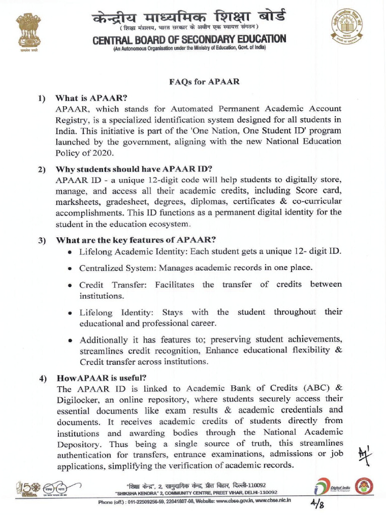 Faqs For Apaar | PDF