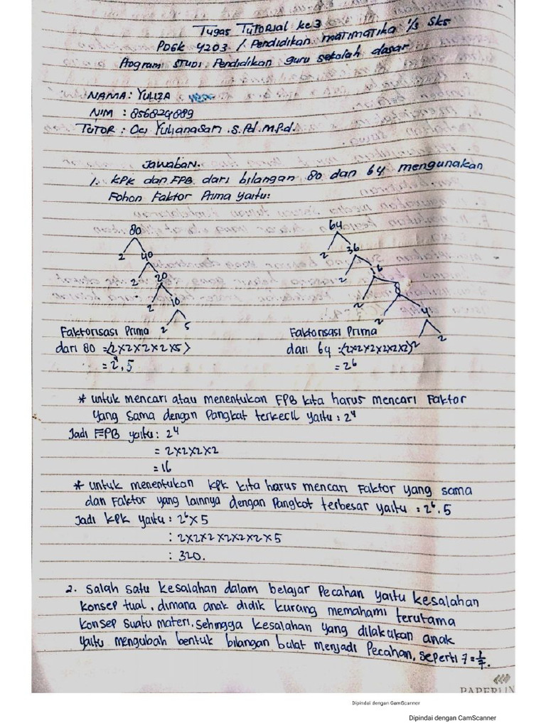 Yuliza Nim 856824889 Tugas 3 Matematika | PDF