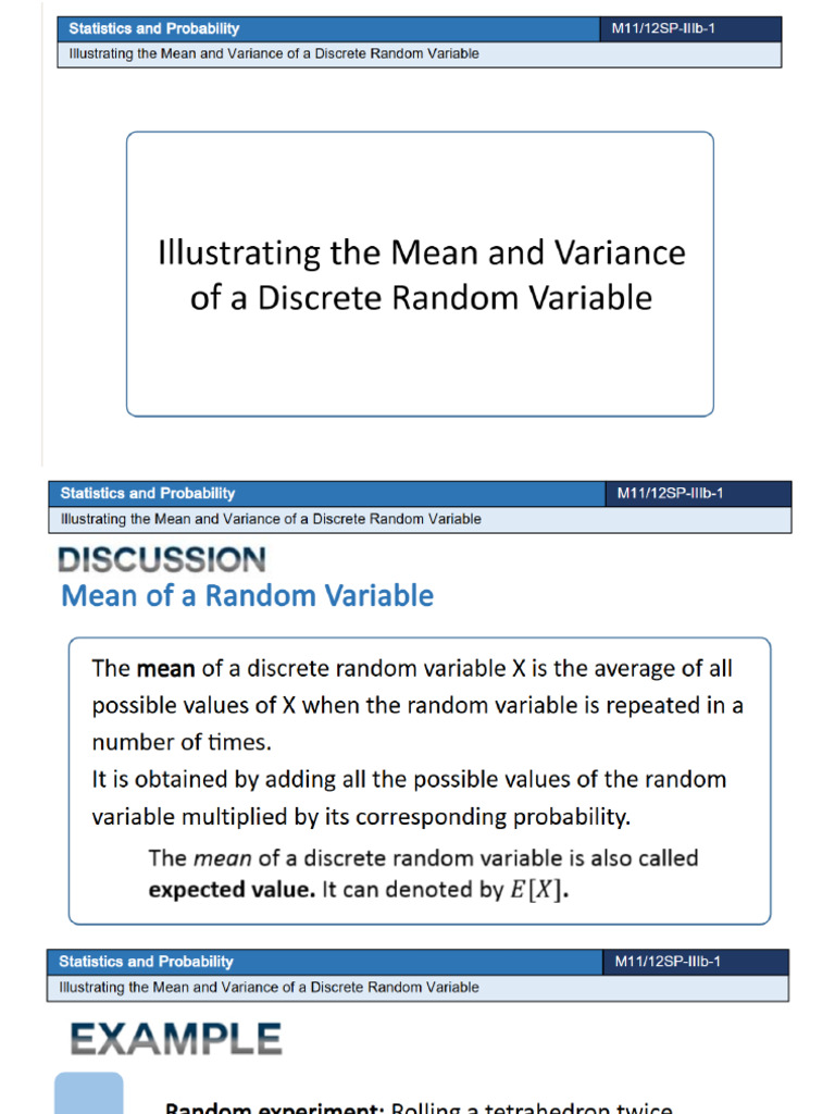 Illustrating The Mean and Variance of A Discrete Random Variable | PDF