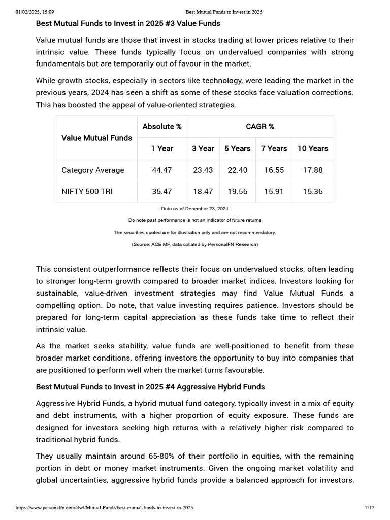 Best Mf 2025 Value Funds Pdf Investing Mutual Funds