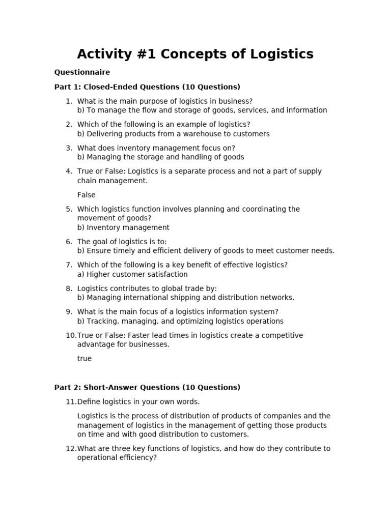 Act 1 - Concepts of Logistics | PDF | Logistics | Warehouse