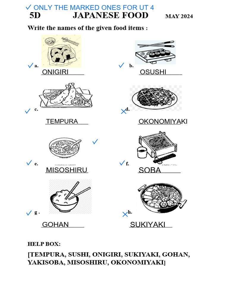 Japanese Food Worksheet Activity | PDF