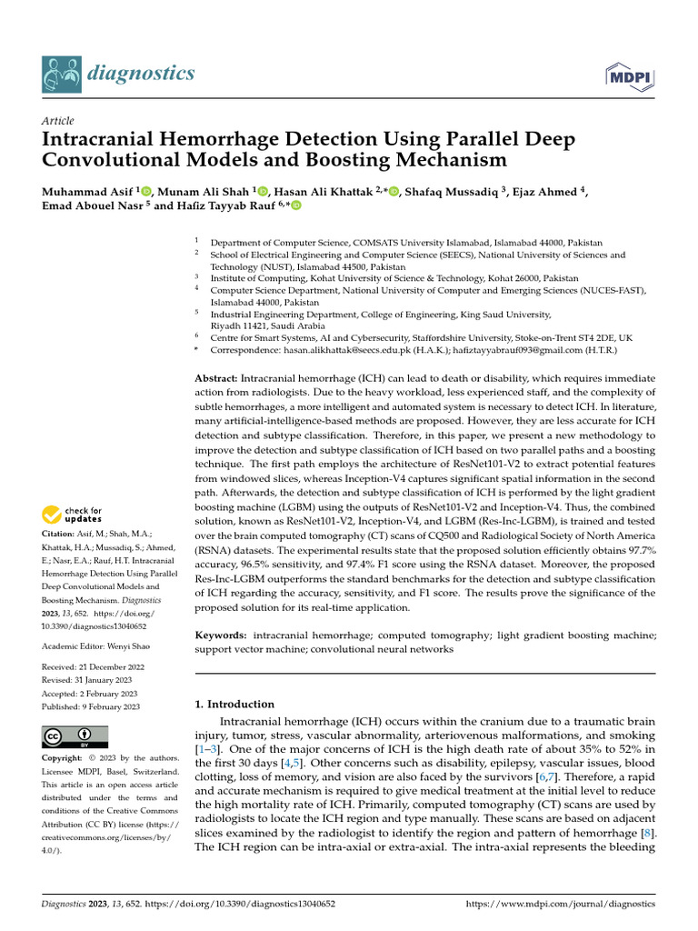 Intracranial Hemorrhage Detection Using Parallel | PDF | Deep Learning | Support Vector Machine