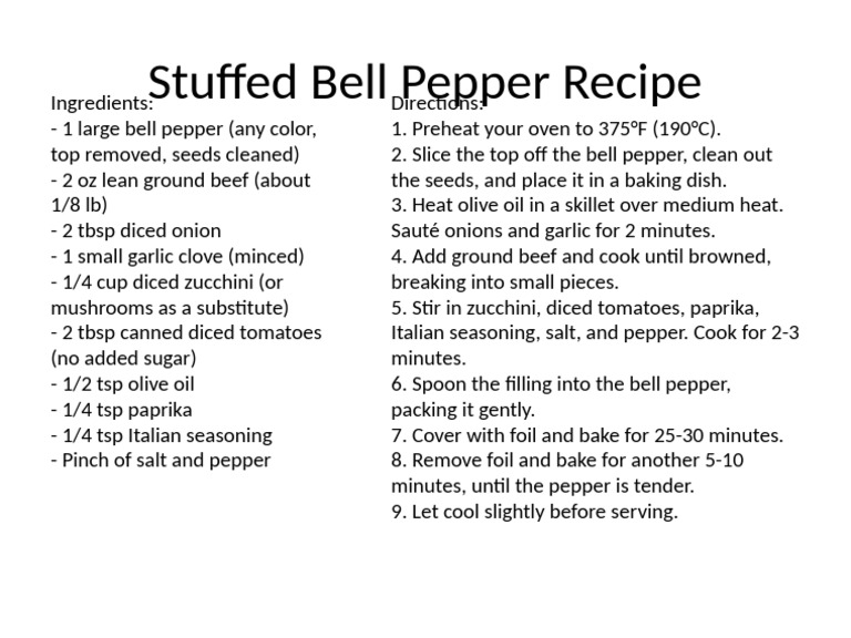 Stuffed Bell Pepper Recipe Card | PDF