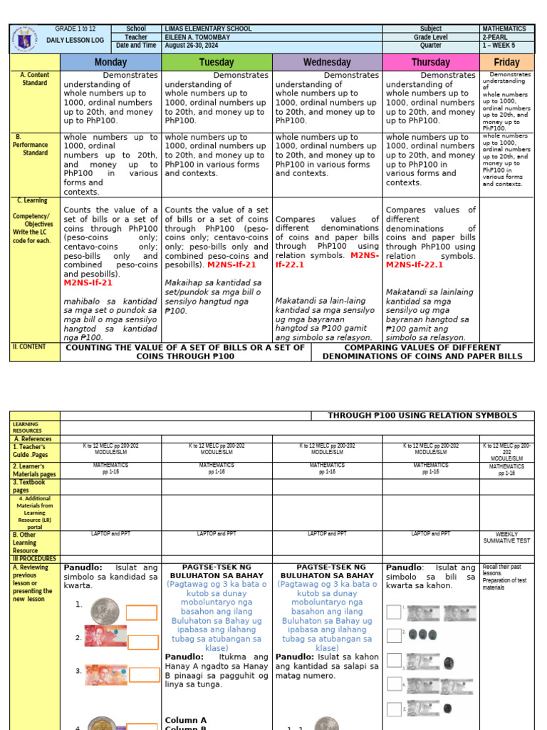 DLL(MATH2) QUARTER1_WEEK5 | PDF