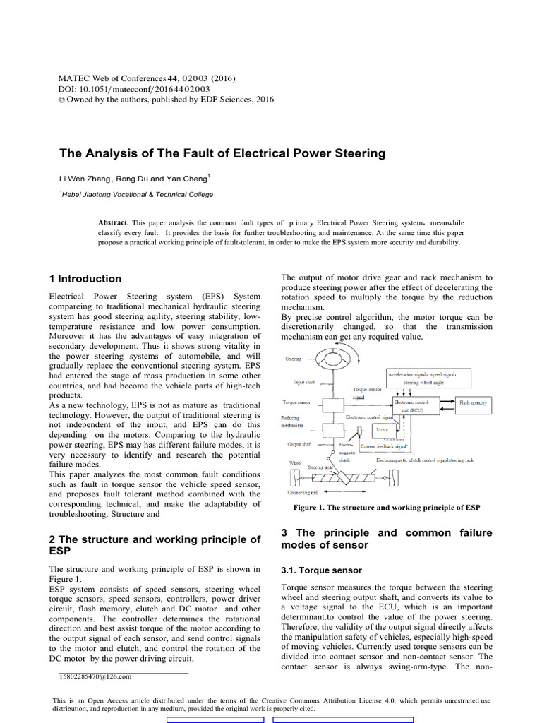 The Analysis of The Fault of Electrical Power Steering | PDF | Fault Tolerance | Sensor