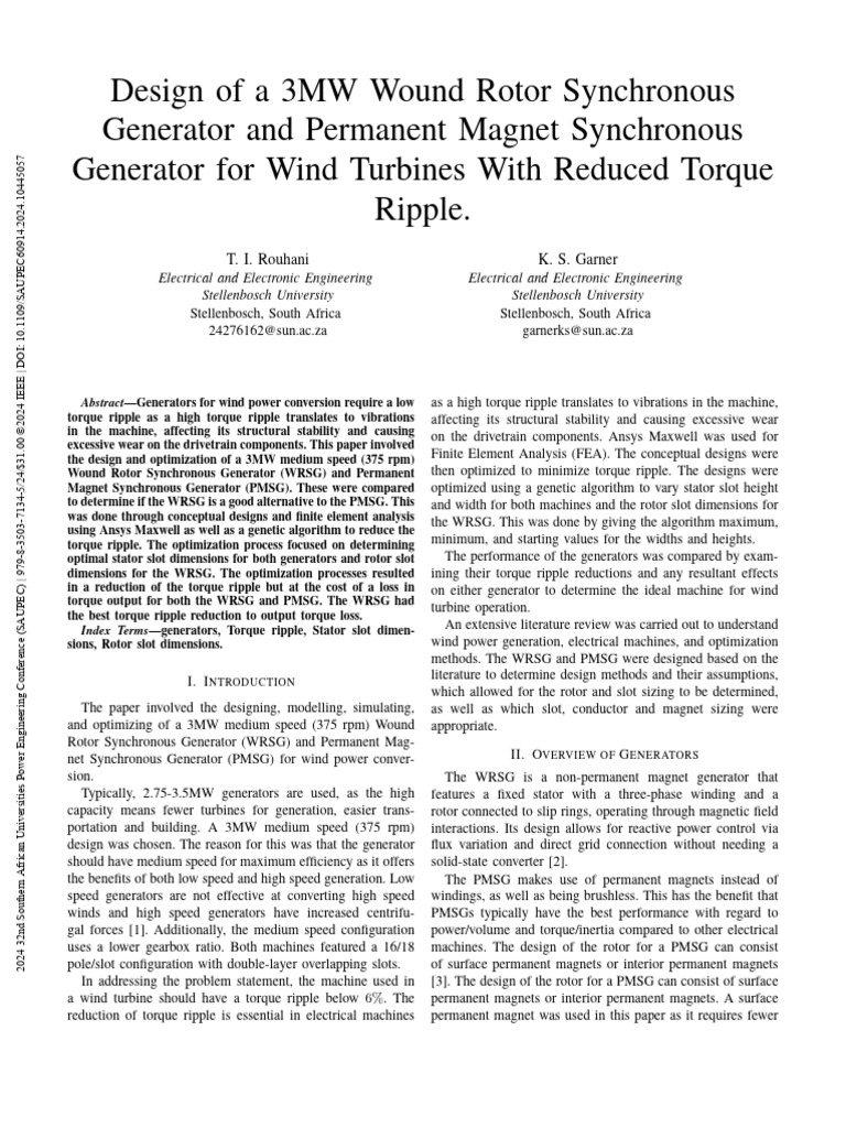 Design of A 3MW Wound Rotor Synchronous Generator and Permanent Magnet ...