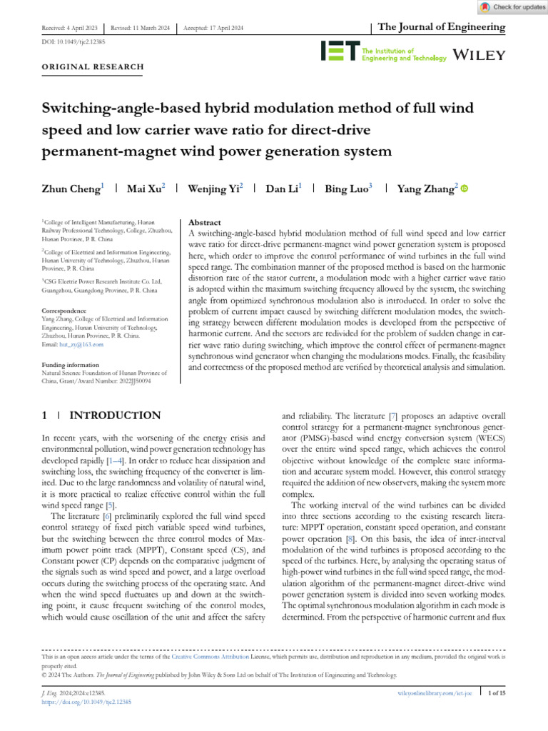 The Journal of Engineering - 2024 - Cheng - Switching Angle Based Hybrid Modulation Method of ...