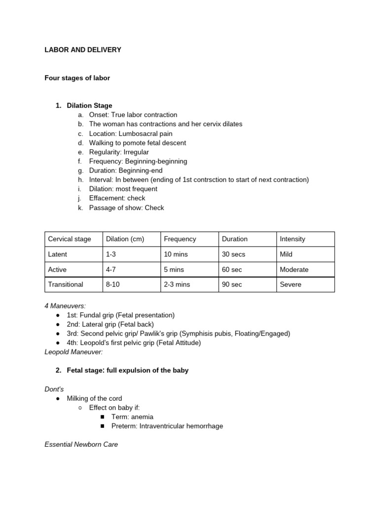 University of Iowa Healthcare: Labor Stages | PDF