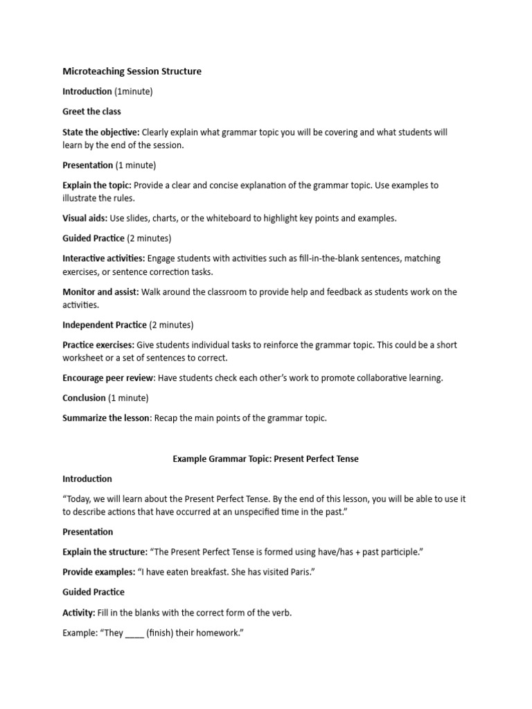 Microteaching Session Structure | PDF