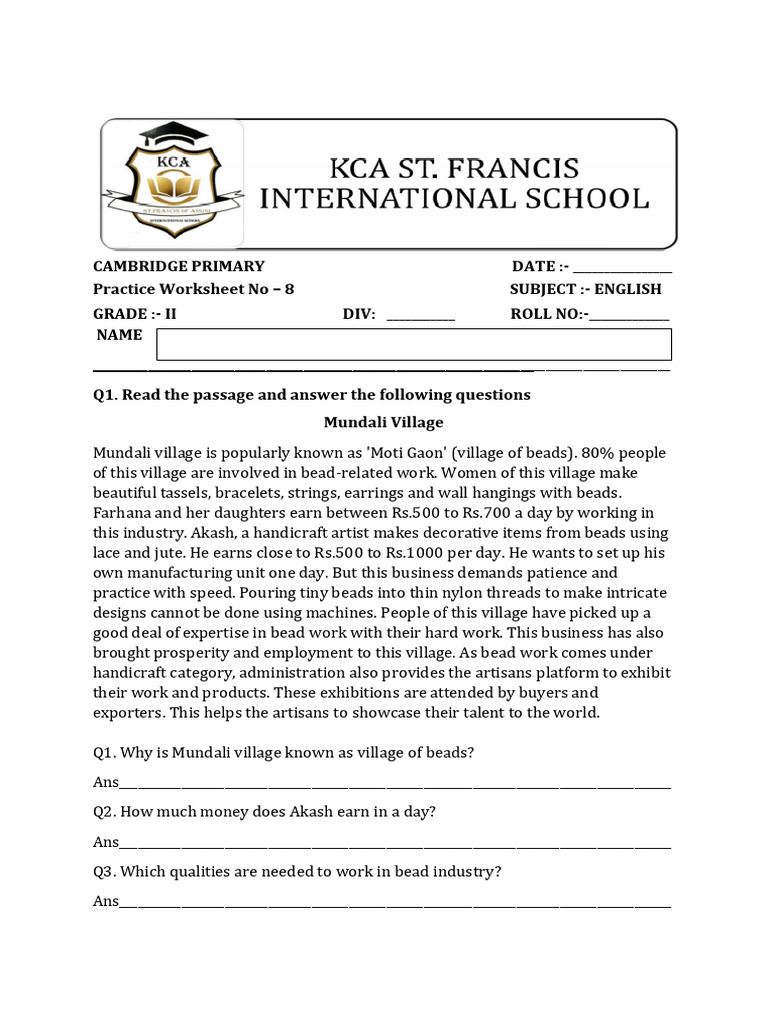 Grade 2 - English Practice Worksheet - 8 | PDF | Grammar | Linguistic ...