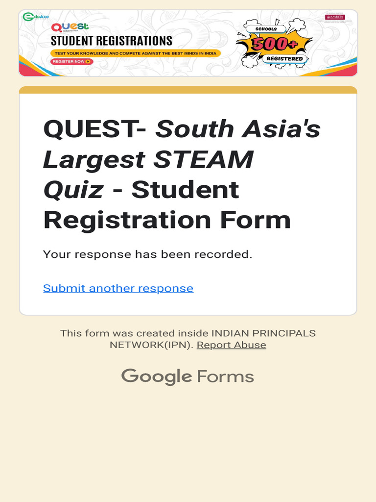QUEST - South Asia's Largest STEAM Quiz - Student Registration Form | PDF