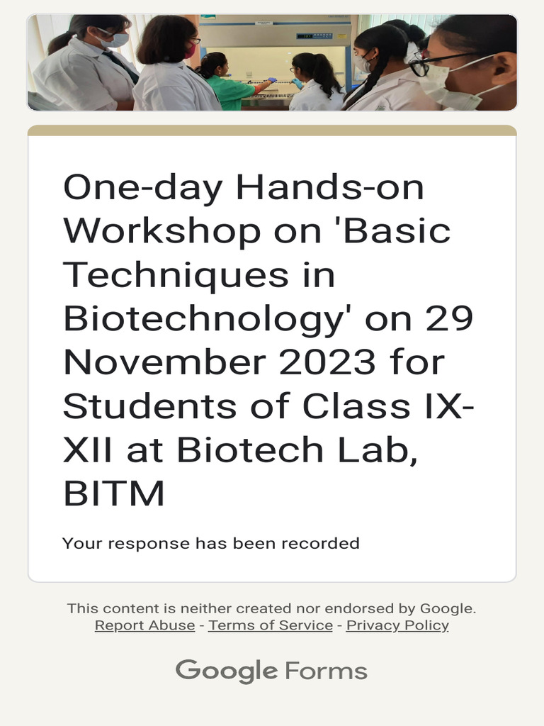 One-day Hands-On Workshop on 'Basic Techniques in Biotechnology' on 29 November 2023 for ...