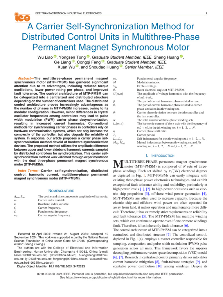 A Carrier Self-Synchronization Method for Distributed Control Units in Multithree-Phase ...