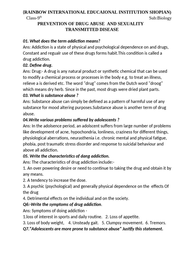 Class 9th Notes Drug Abuse | PDF | Sexually Transmitted Infection | Hiv ...