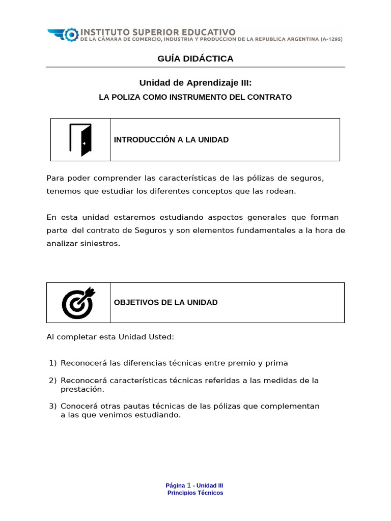 Unidad de Aprendizaje III - Principios Tecnicos | PDF | Póliza de seguros | Seguro