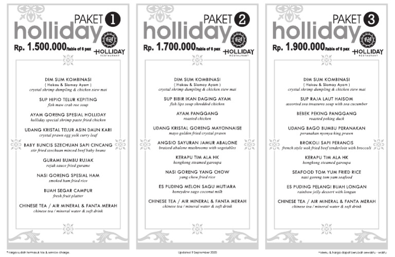 Menu Paket Holliday 2020 Convert | PDF