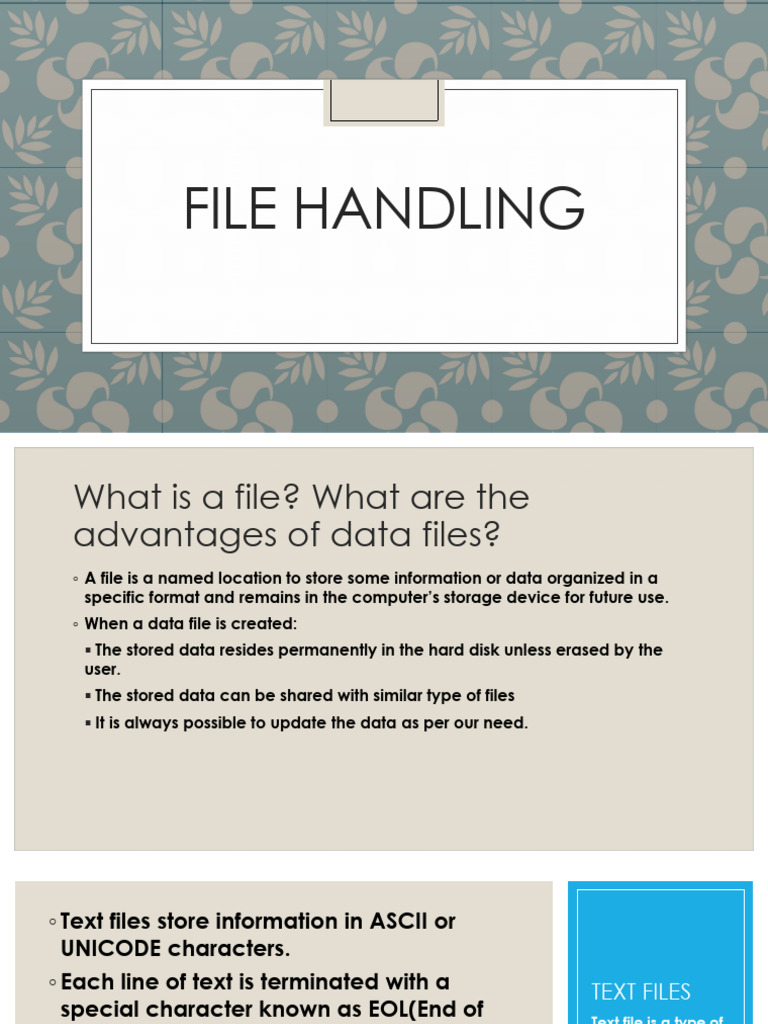 File Handling | PDF | Computer File | Text File File Handling | PDF | Computer File | Text File