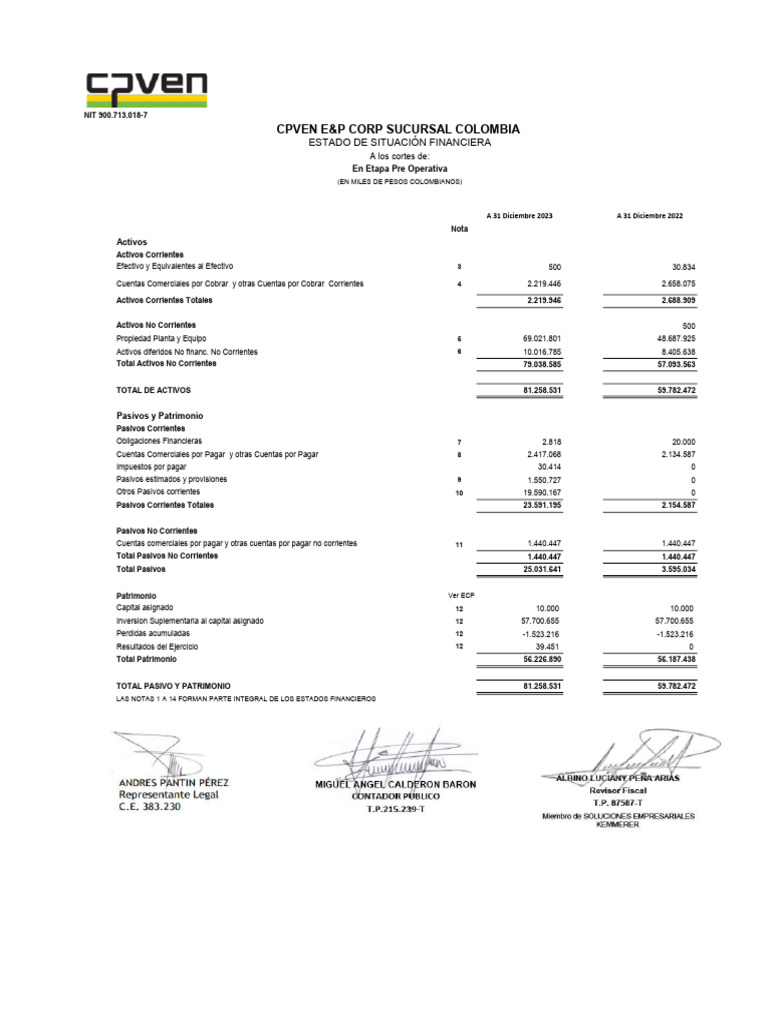 Estados financieros Cpven E&P Corp reportados en 2024 | PDF | Activo ...